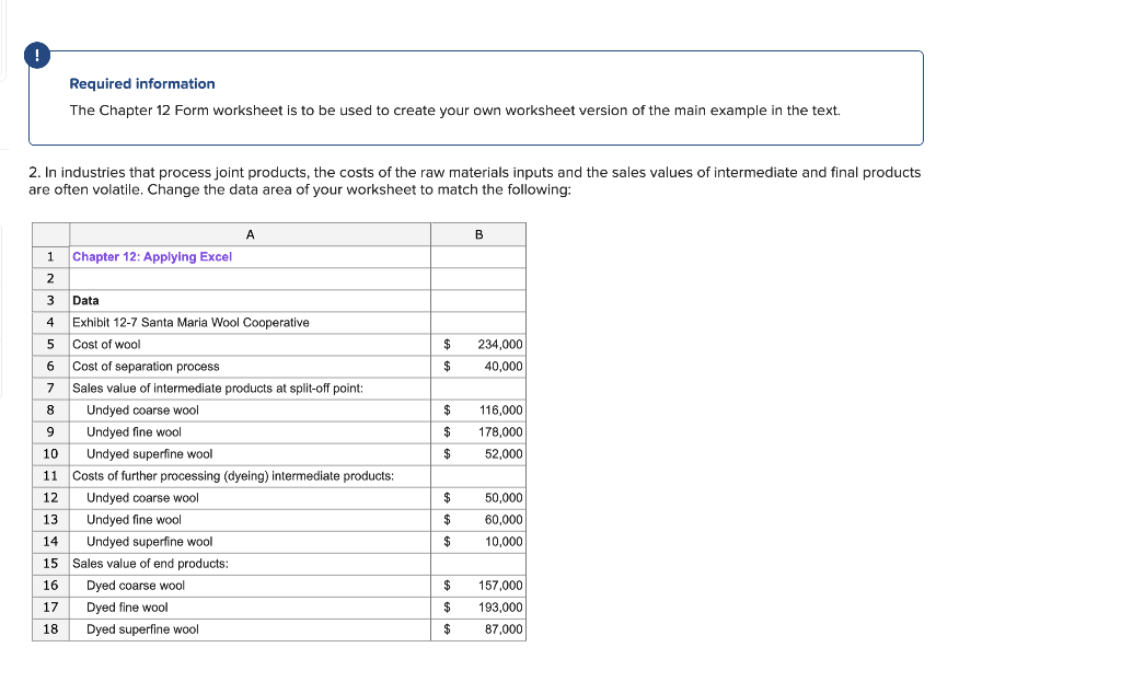 Solved Required information The Chapter 12 Form worksheet is | Chegg.com