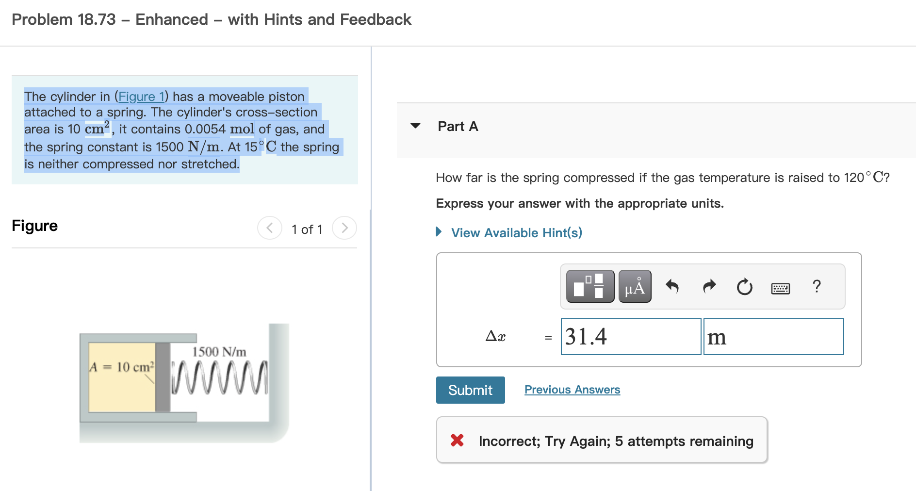 Solved Problem 18.73 - Enhanced - with Hints and Feedback | Chegg.com