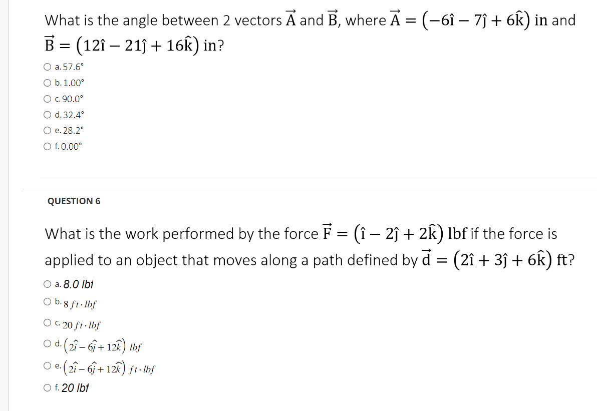 Solved What is the angle between 2 vectors A and B, where | Chegg.com