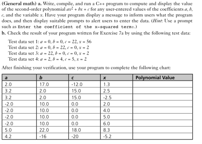 (General math) a. Write, compile, and run a C++ | Chegg.com