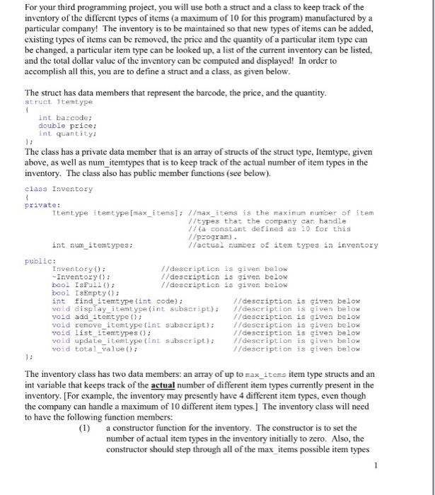 Solved For your third programming project, you will use both | Chegg.com