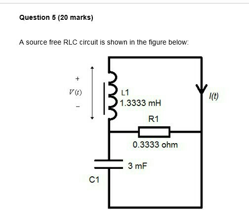 Solved Question 5 (20 marks) A source free RLC circuit is | Chegg.com