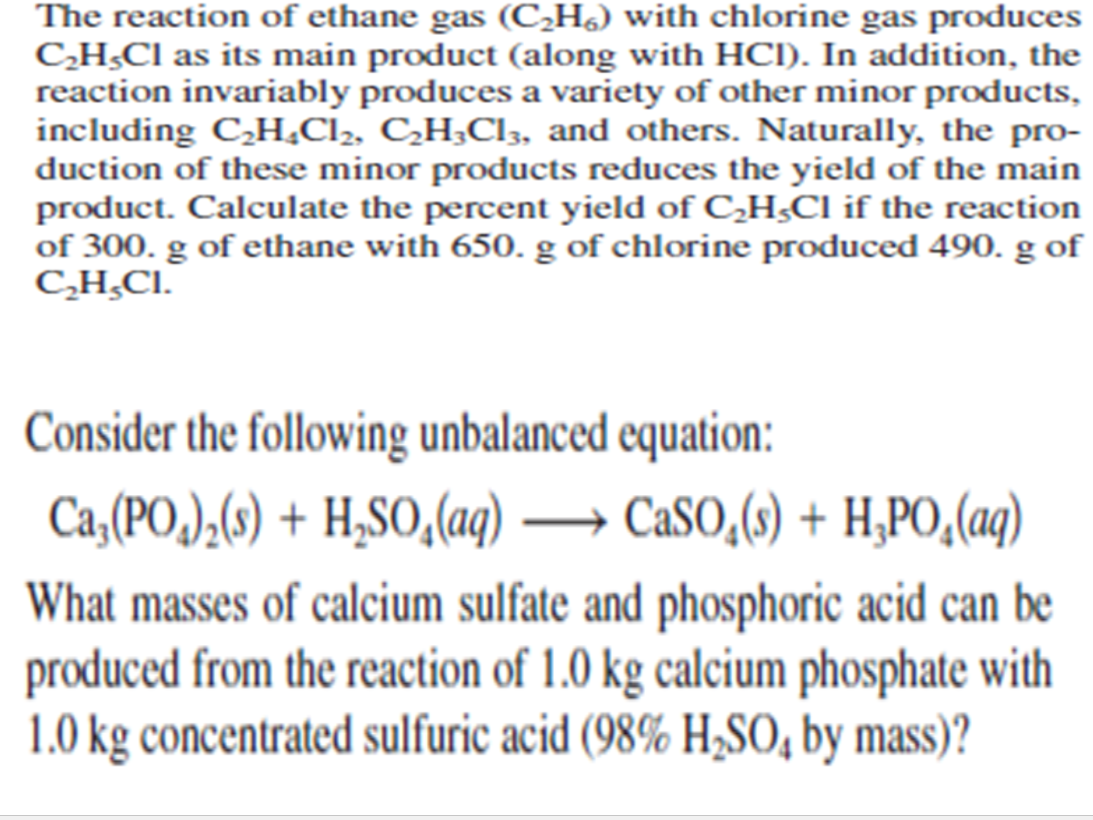 Solved The reaction of ethane gas (C2H) with chlorine gas | Chegg.com