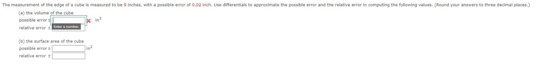 Solved (a) the volume of the cube possible error relative | Chegg.com