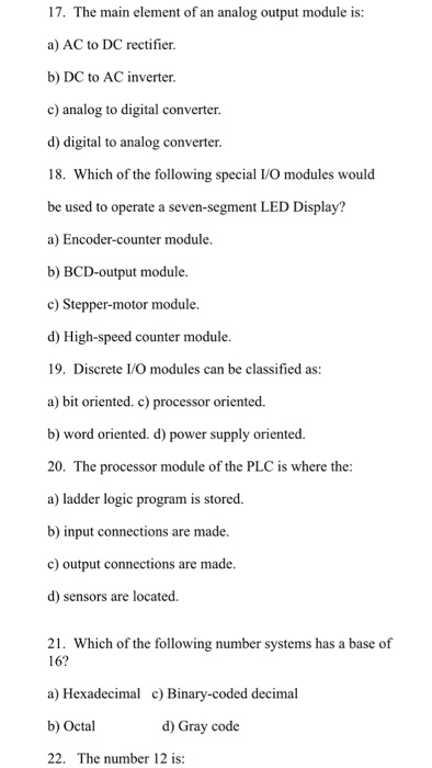 Solved The main element of an analog output module is: AC | Chegg.com