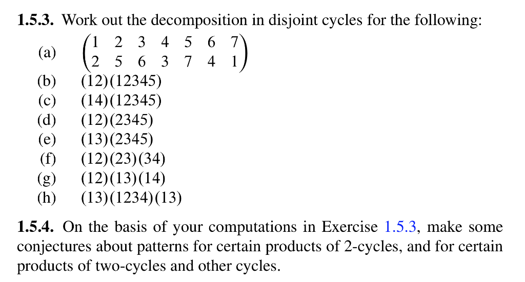 Solved 1.5.3. Work out the decomposition in disjoint cycles | Chegg.com