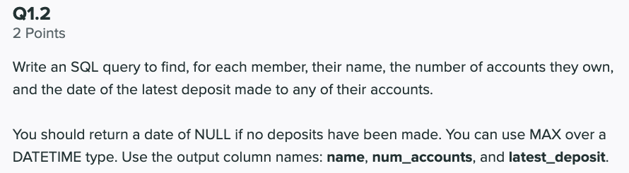 Solved Q1 SQL Schema and Queries 8 Points The following Q1 | Chegg.com