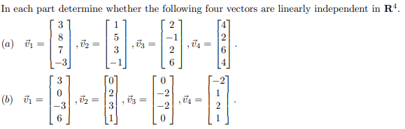 Solved In ﻿each part determine whether the following four | Chegg.com