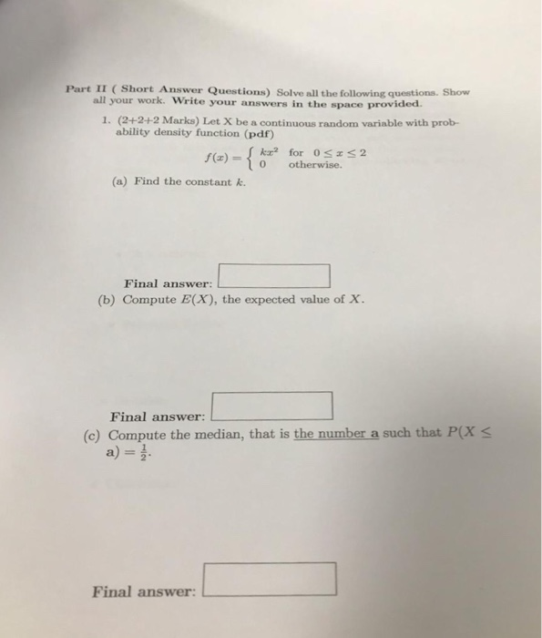 Solved Part II ( Short Answer Questions) Solve all the | Chegg.com