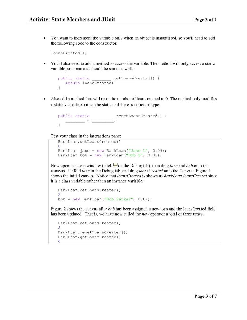 Solved Activity: Static Members and JUnit Page 1 of 7 Goals: | Chegg.com