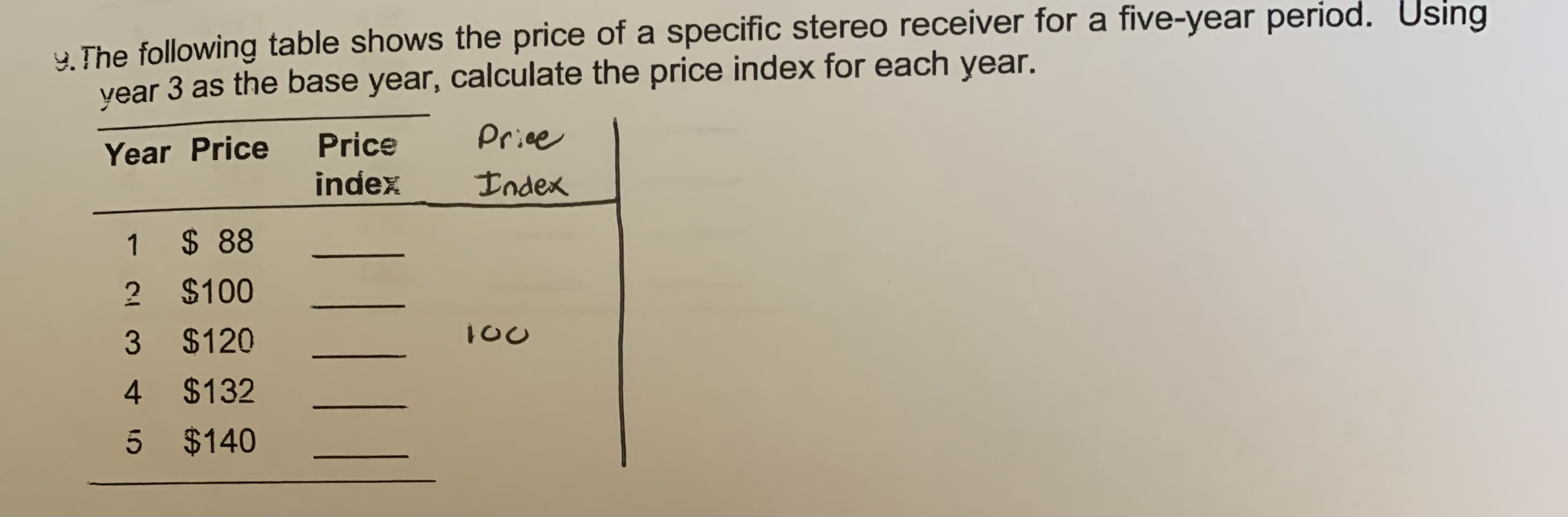 Solved y.The following table shows the price of a specific | Chegg.com