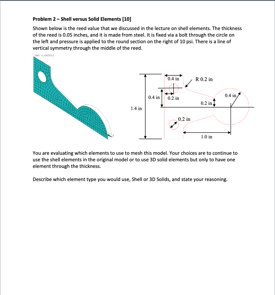 Solved Problem 2 - Shell versus Solid Elements [10] Shown | Chegg.com
