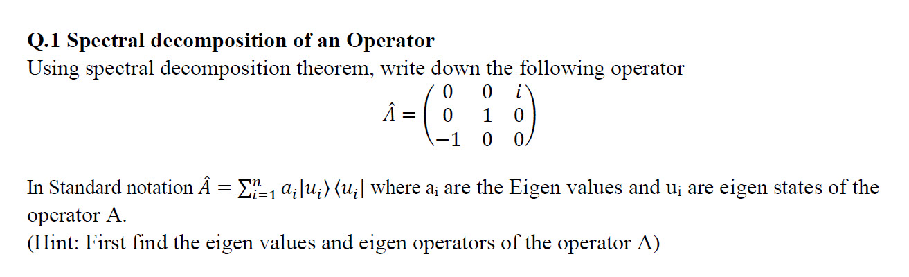 Solved Q 1 Spectral Decomposition Of An Operator Using