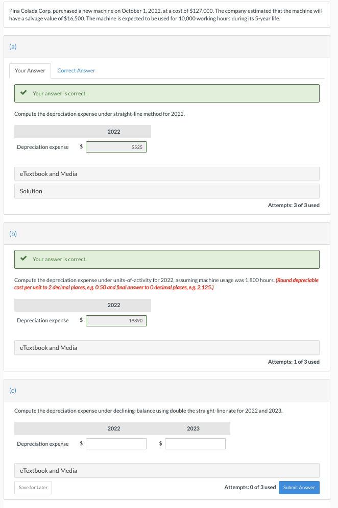 Solved Pina Colada Corp. purchased a new machine on October | Chegg.com