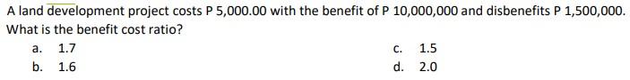 Solved A land development project costs P 5,000.00 with the | Chegg.com