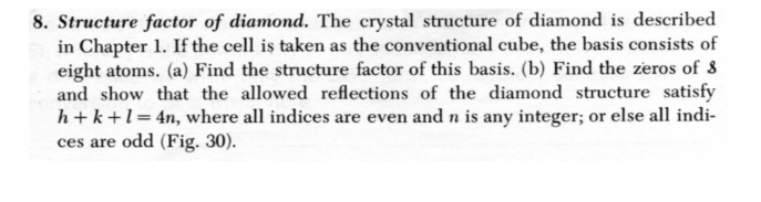 Solved 8. Structure factor of diamond. The crystal structure | Chegg.com