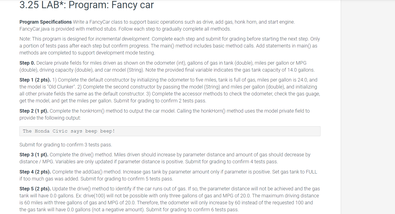 Solved Program Specifications Write a FancyCar class to | Chegg.com