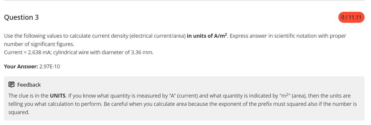 Solved Use the following values to calculate current density | Chegg.com