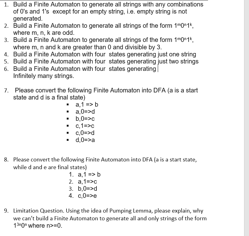 Solved 1. Build a Finite Automaton to generate all strings | Chegg.com