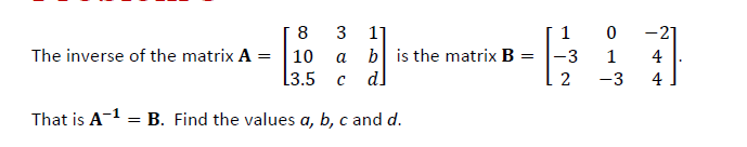 Solved The inverse of the matrix \\( | Chegg.com