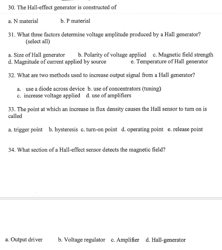 Solved 30. The Hall-effect generator is constructed of a. N | Chegg.com