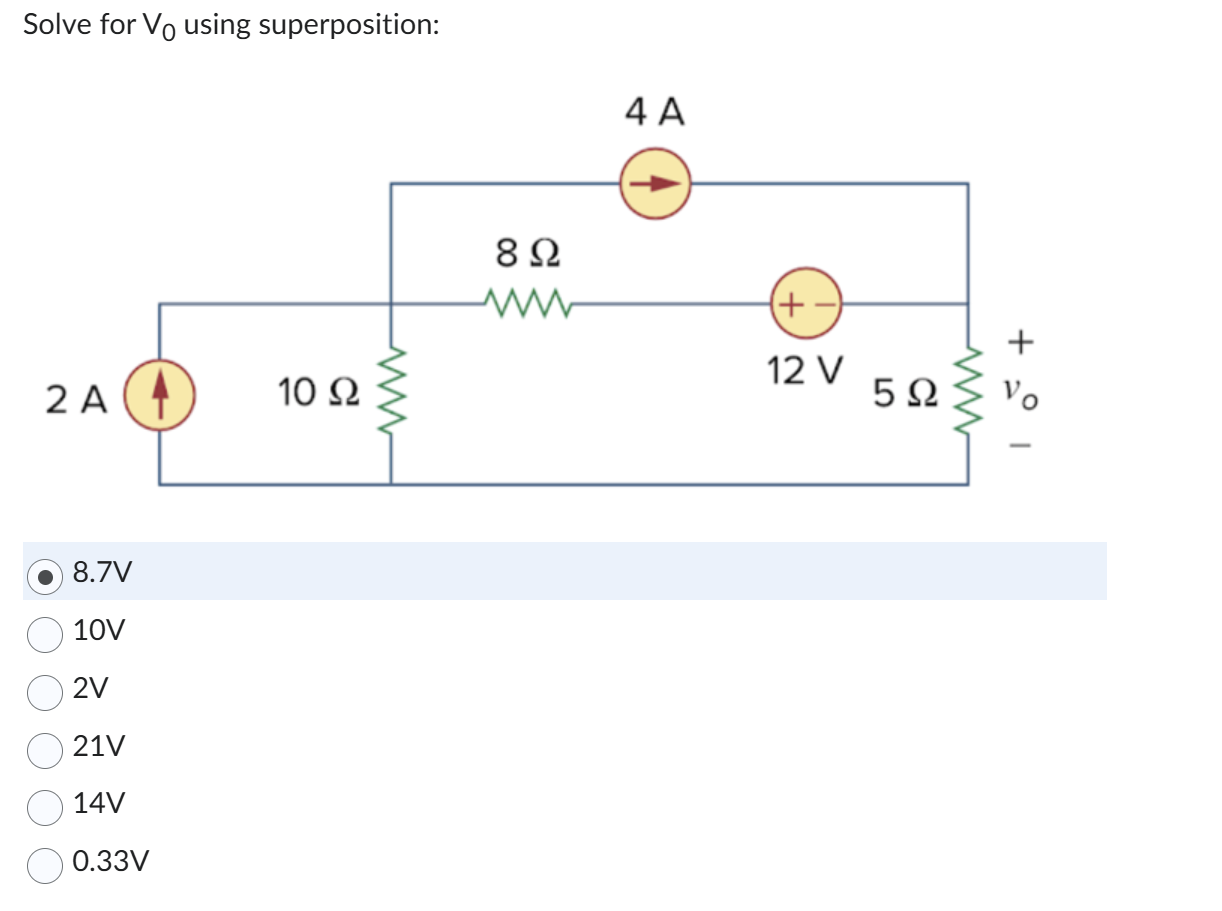Solved Solve for V0 ﻿using superposition. 8.7 ﻿V is the | Chegg.com