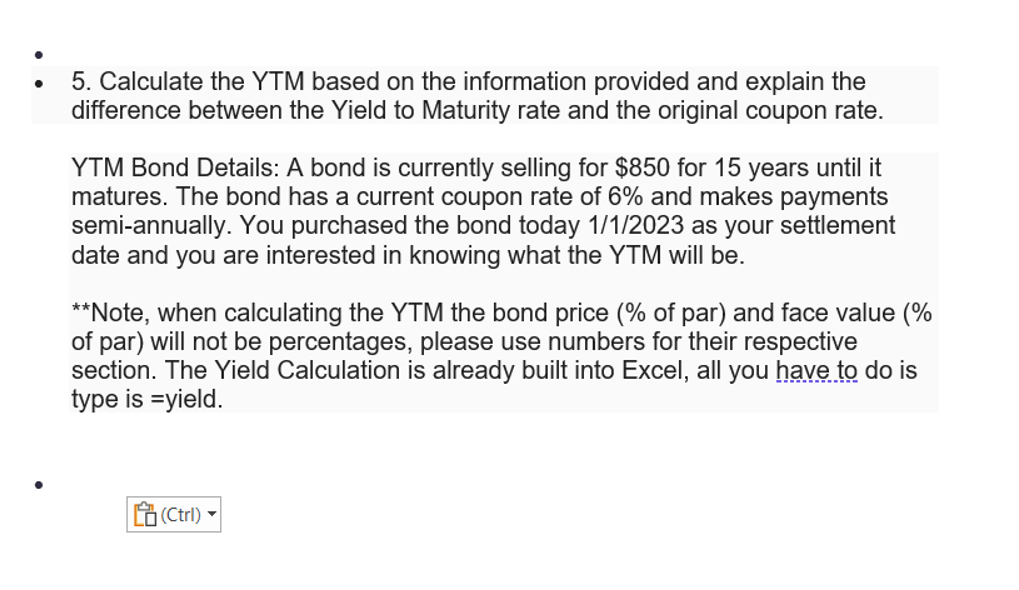Solved Calculate the YTM based on the information provided | Chegg.com