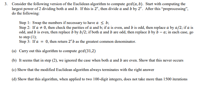 Solved Consider the following version of the Euclidean | Chegg.com