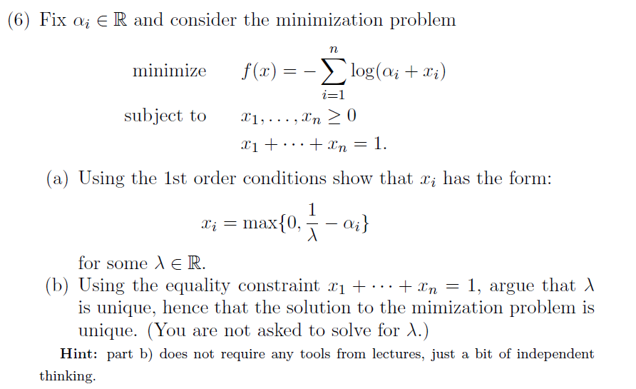 Solved (6) Fix αi∈R and consider the minimization problem | Chegg.com