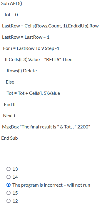 Solved The following Excel image has a VBA program (see | Chegg.com