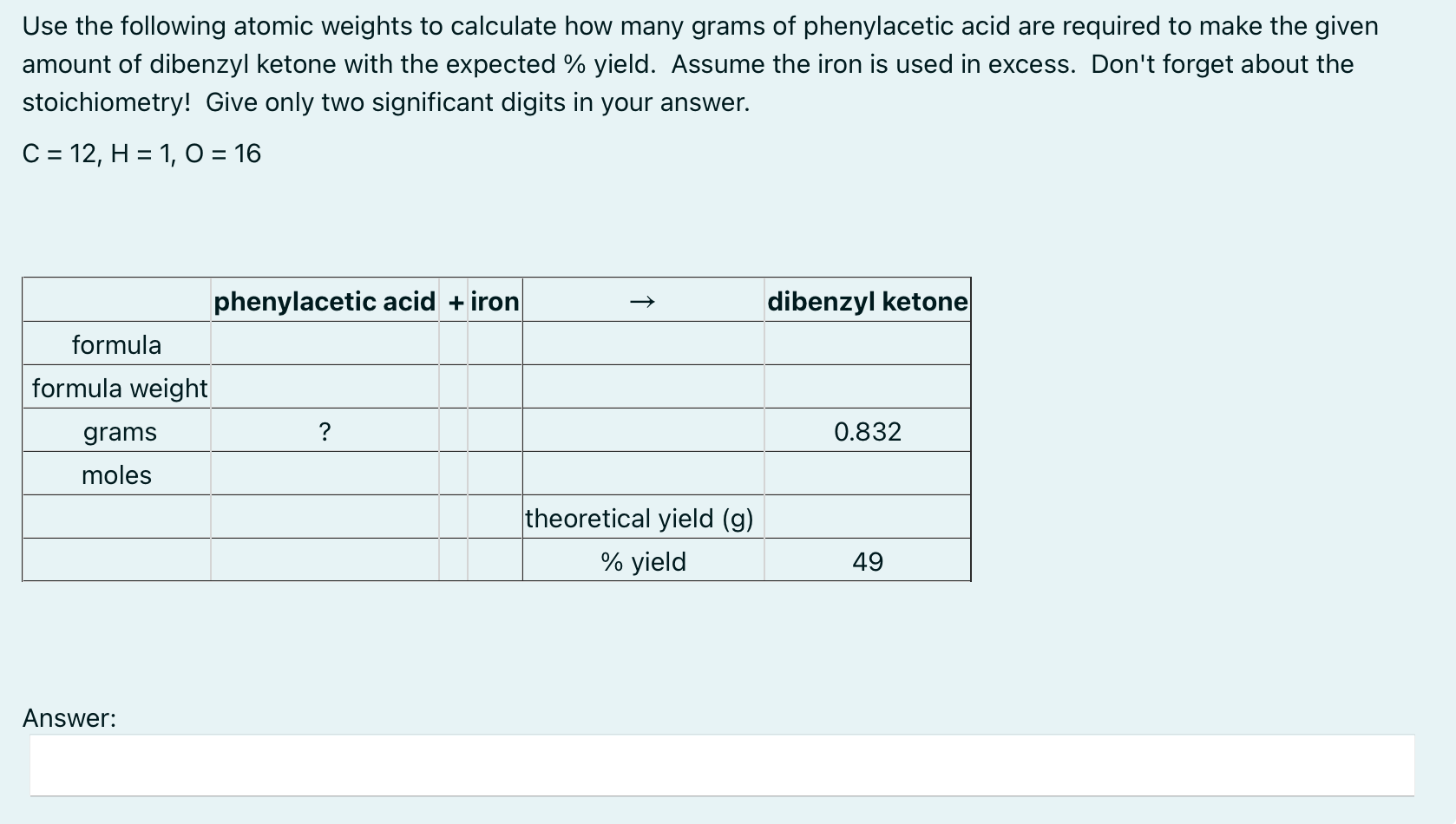 Use the following atomic weights to calculate how | Chegg.com