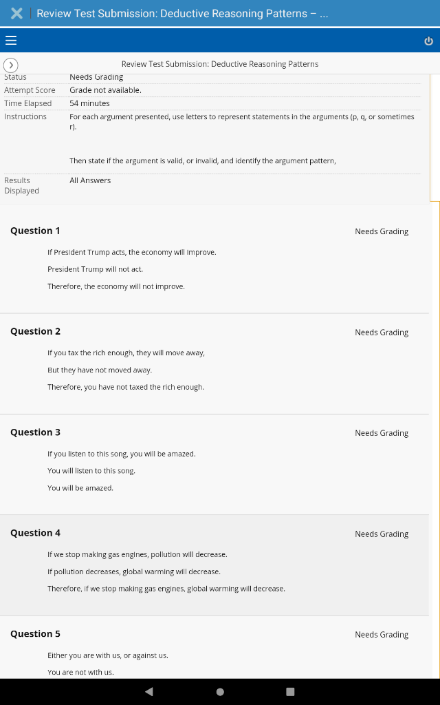 Solved x Review Test Submission: Deductive Reasoning | Chegg.com