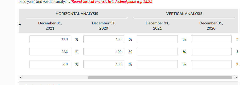 Solved base year) and vertical analysis. (Round vertical | Chegg.com
