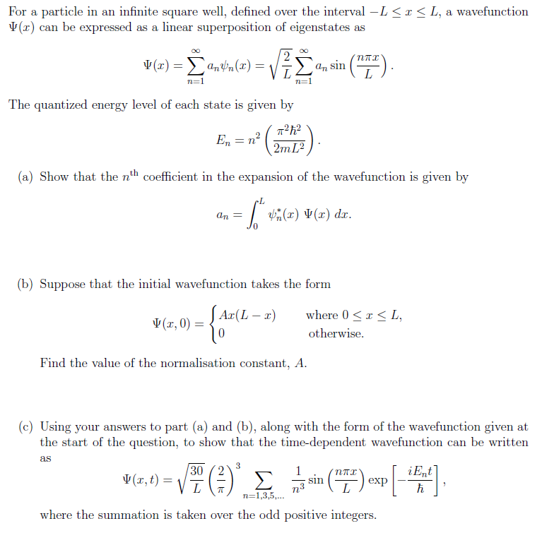 Solved For a particle in an infinite square well, defined | Chegg.com