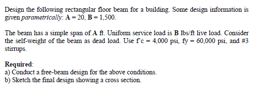 Solved Design the following rectangular floor beam for a | Chegg.com