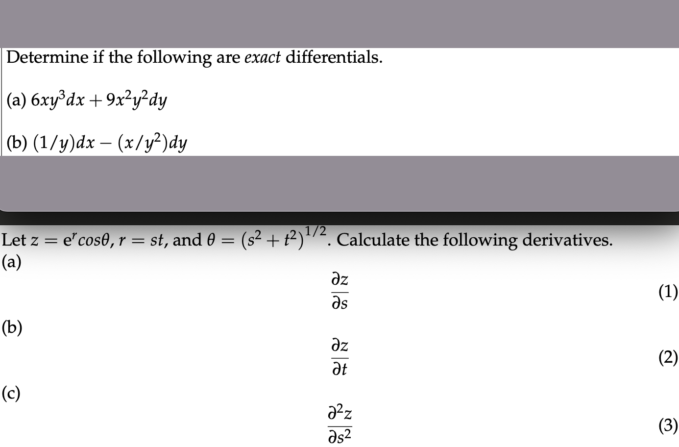 Solved 1. Determine if the following are exact | Chegg.com