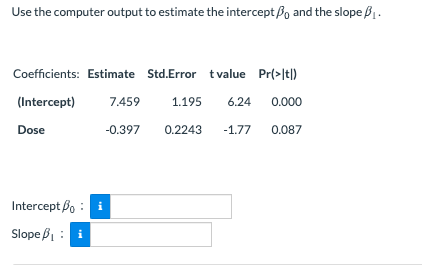 Solved Use the computer output to estimate the intercept Bo | Chegg.com