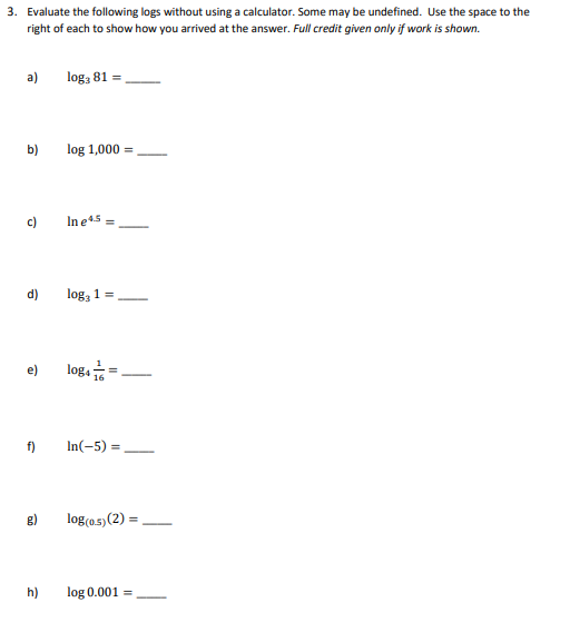 Solved Evaluate the following logs without using a | Chegg.com
