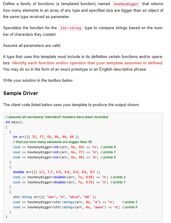 Solved Define a family of functions (a templated function) | Chegg.com
