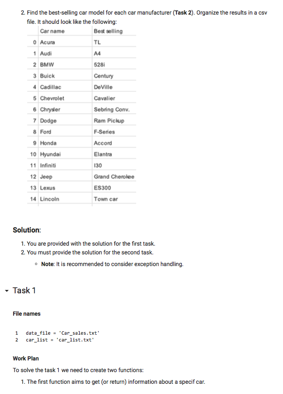 Solved Lab 3: Car Sales problem You are providee with two | Chegg.com