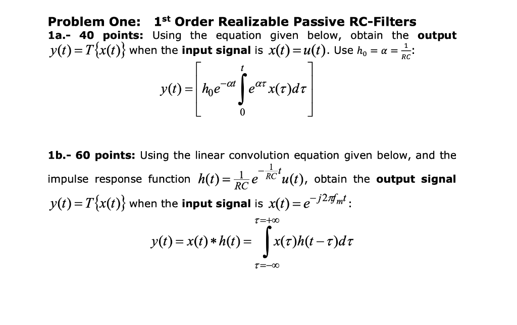 Solved Problem One: 1st Order Realizable Passive RC-Filters | Chegg.com
