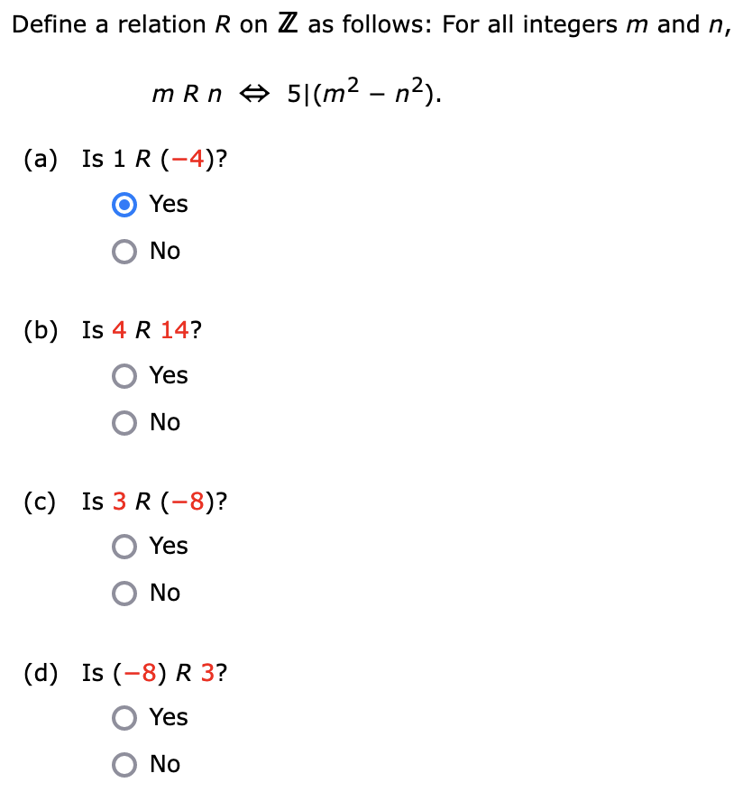 Solved Define a relation R on Z as follows: For all integers | Chegg.com