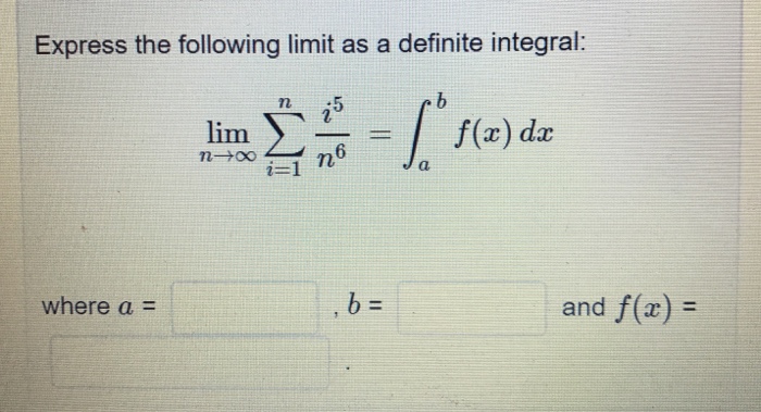 Solved Express the following limit as a definite integral: | Chegg.com