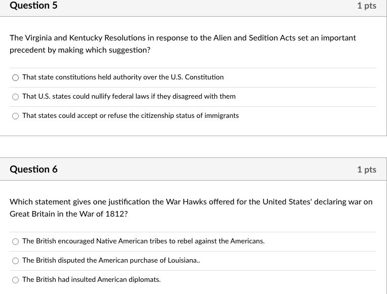 Solved The Virginia and Kentucky Resolutions in response to | Chegg.com