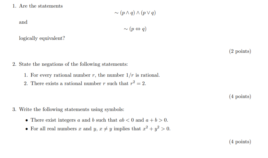 Solved 1. Are the statements ~(p19) A (p Vq) and ~(p 9) | Chegg.com