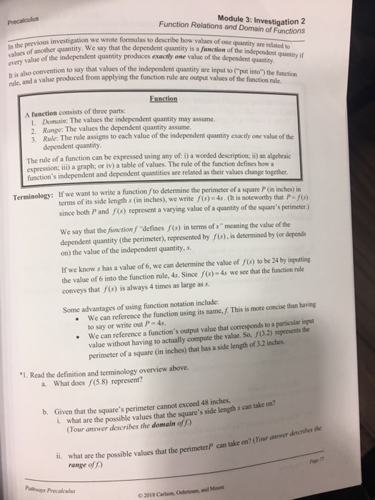 Solved Module 3: Investigation 2 Function Relations and | Chegg.com