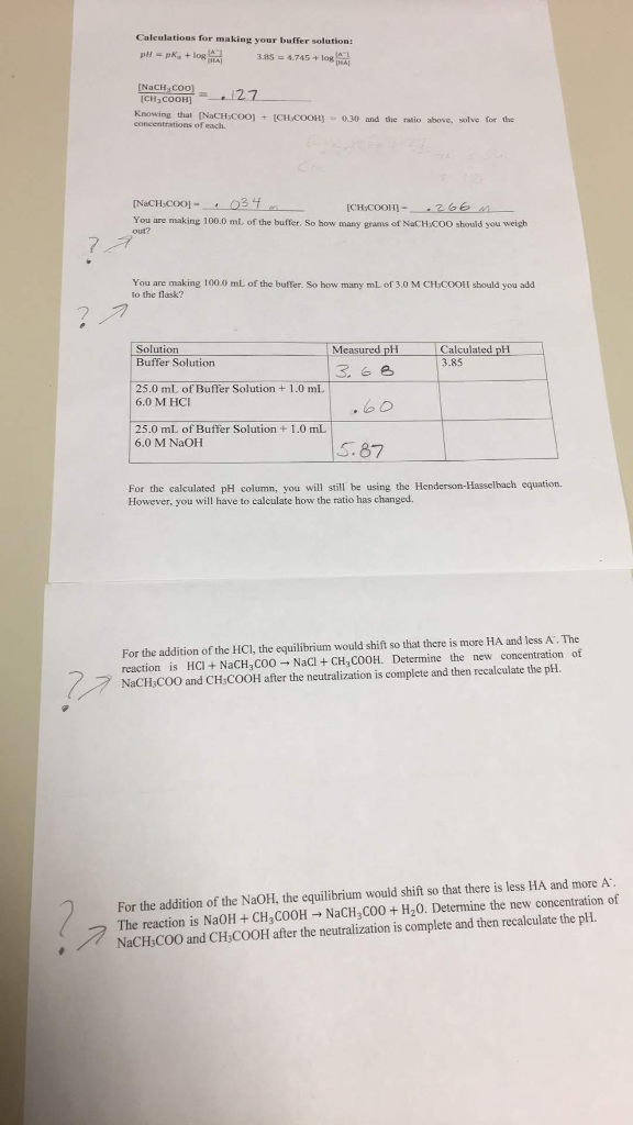 Solved Calculations for making your buffer solution: 3.85 | Chegg.com