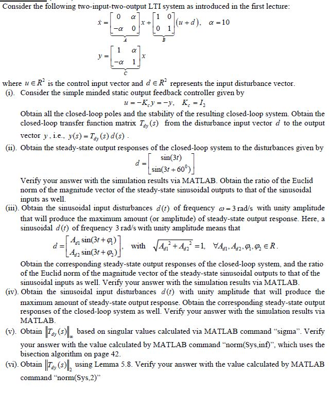 Solved Consider the following two-input-two-output LTI | Chegg.com