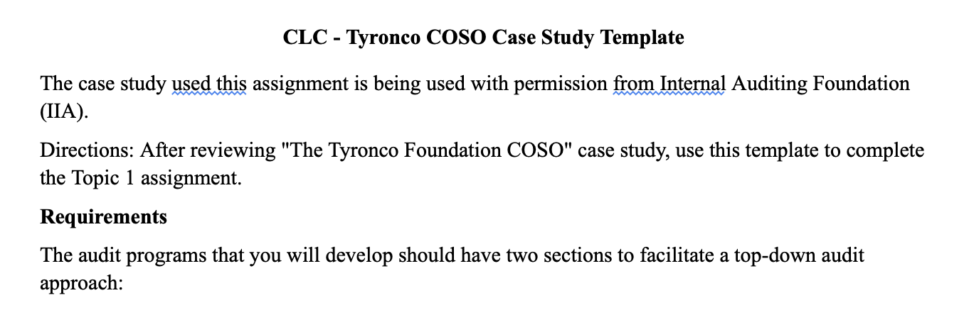 Solved CLC - Tyronco COSO Case Study Template The case study | Chegg.com