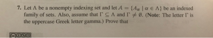Solved 7. LetA be a nonempty indexing set and let A (Ae l e | Chegg.com